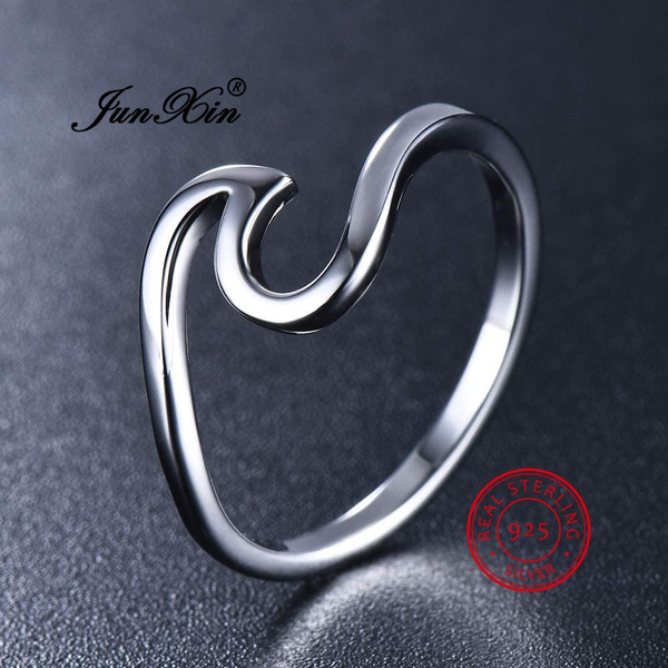 Junxin 925 Sterling Silver Wave Ring for Women Wave Ring Size 5/6/7/8/9 ...