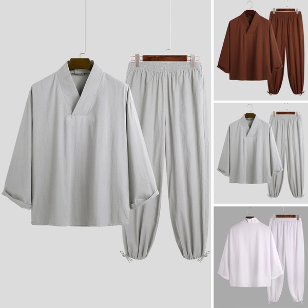 3 Colors Fashion Men Sleep Clothes Dress Shirts Robe Suit Loose Men ...