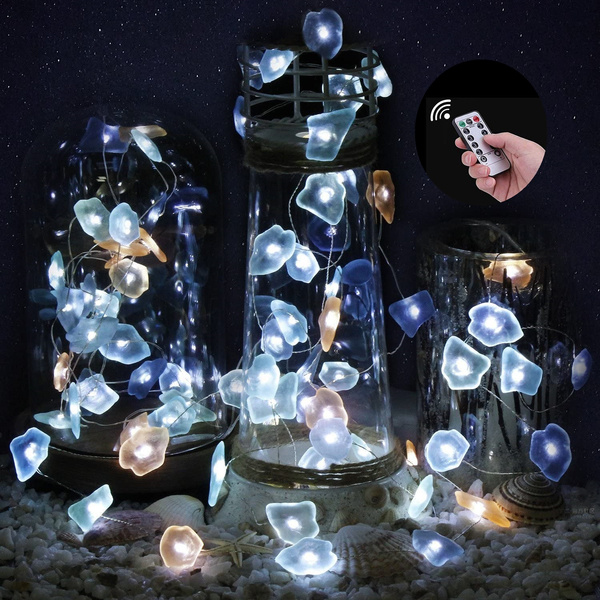 Sea Glass String Decorative Lights,6.56FT 20 LED/10FT 40 LED Beach ...