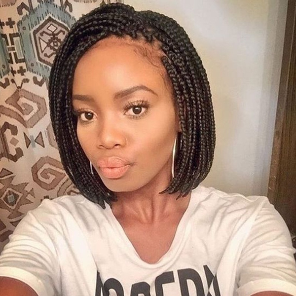 14 Inches Bob Handmade Braided Wigs Braids Wigs Synthetic Lace Front ...