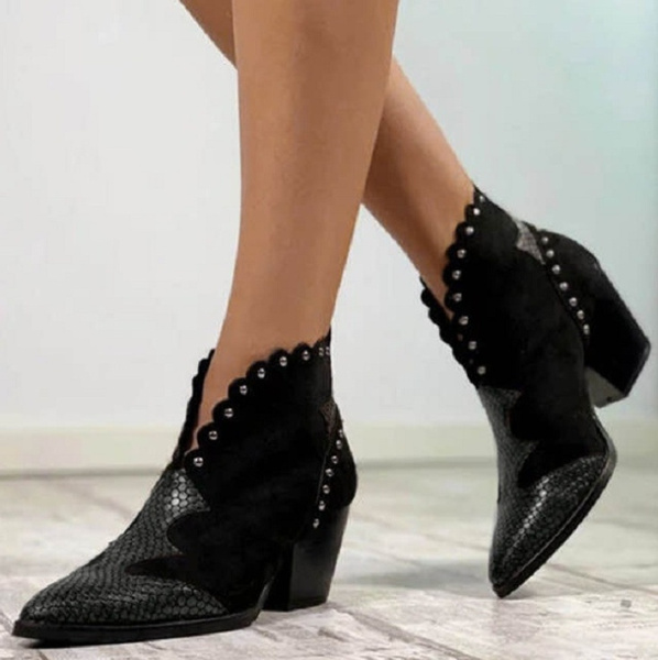 Women Winter Pointed Toe Ankle Boots Fashion Ladies Heels Short Boots ...