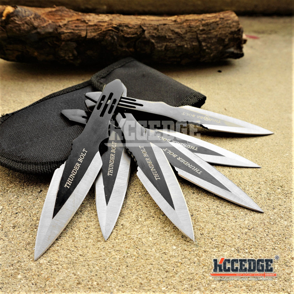 6PC 5.5" Throwing Knives Set Ninja Weapons Kunai Knives w/ Sheath Pouch ...