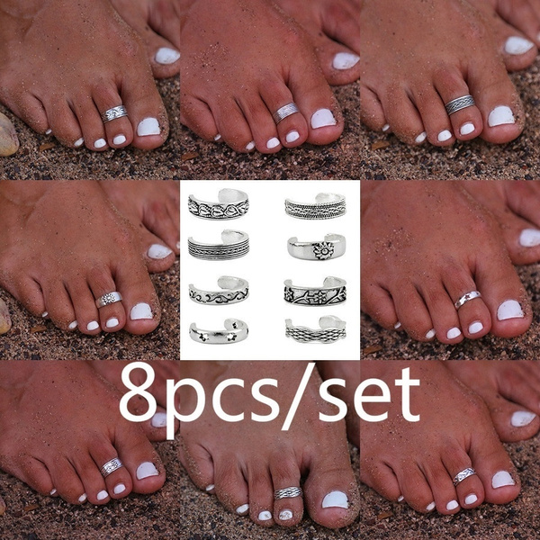 Boho Vintage Carved Twist Toe Rings for Women Retro Antique Silver ...