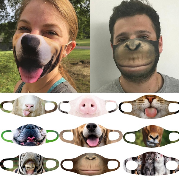 New Fashion Funny 3D Animal Print Face Mask Unisex Dustroof Mounh mask ...