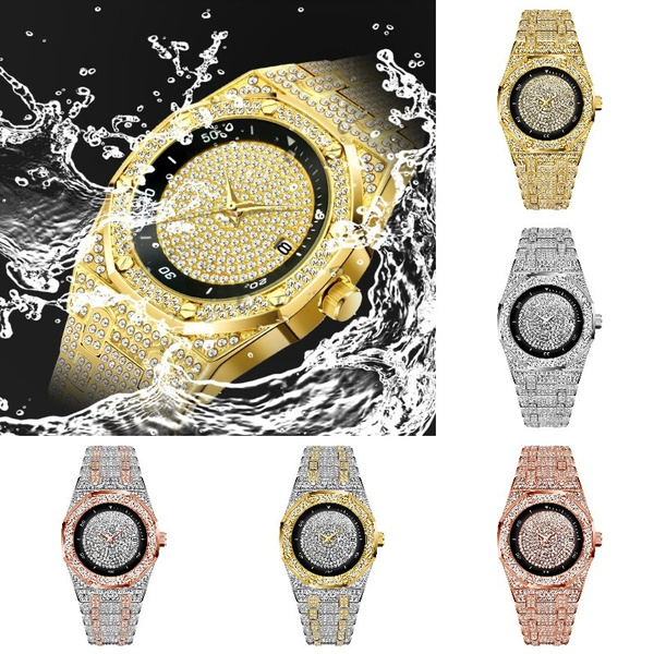 Watches Man Top Ice Out Siliver Watch Waterproof Quartz Clock Men ...
