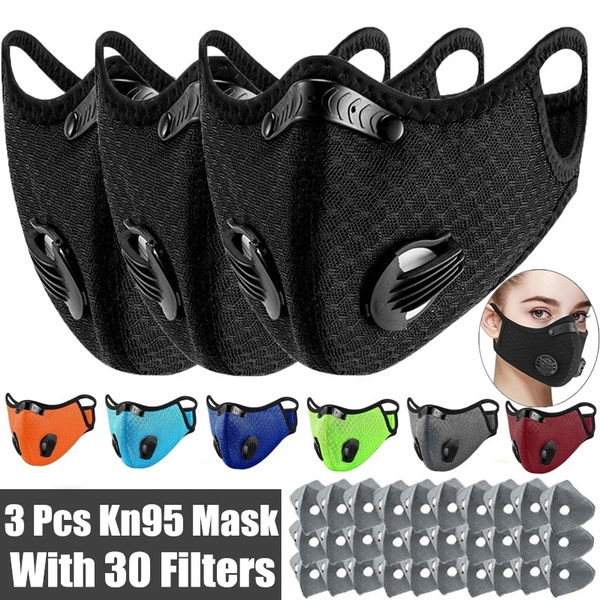 HOT Professional 3Pcs KN95 Mask With Valve + 30Pcs KN95 Carbon Cloth 5 ...