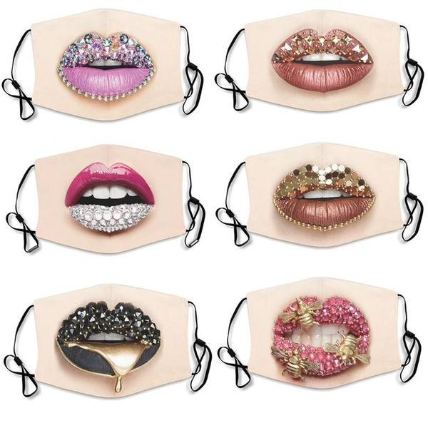 1Pcs Women Reusable Funny Lips Face Mask Red Lips Print Dustproof Mask ...