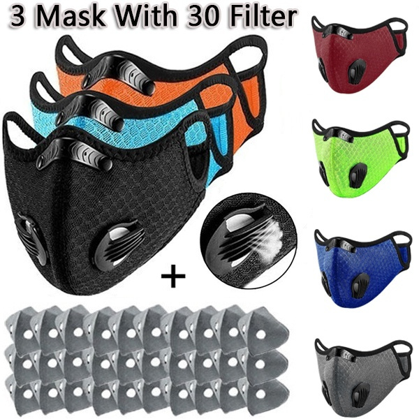 3Pcs Mask with 30 Pcs Filters Unisex Anti Pollution Dust Face Cover ...