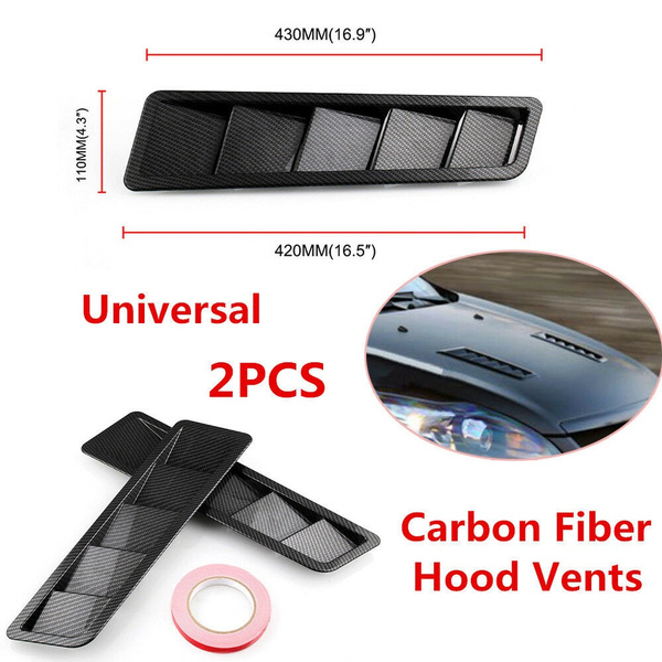 2PCS Universal Carbon Fiber Look Style Hood Vent Body Louver Cooling ...