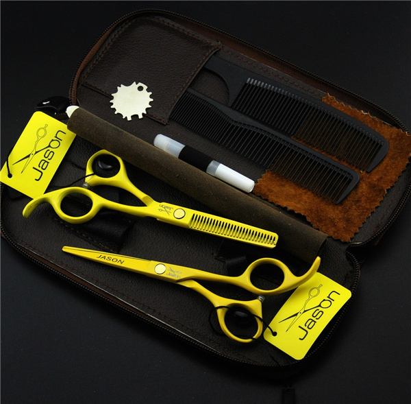 JASON 5.5'' Hairdressing Scissors JP 440C Yellow Barbers Cutting ...