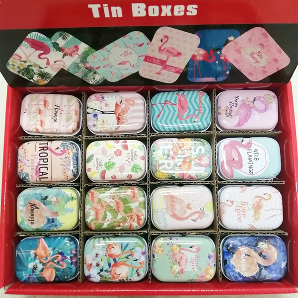 32pcs/box Cartoon flamingo Printing Tin Box Mini Metal Coin Saver ...