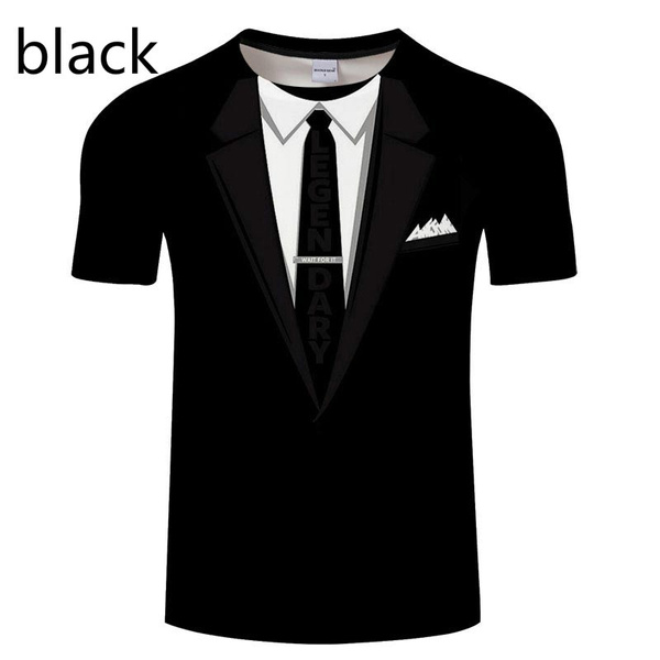 Funny Fake Suit 3D T shirt Tuxedo Bow Tie 3D Printed T shirts Men ...