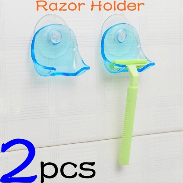 1/2Pcs Plastic Super Suction Cup Razor Rack Bathroom Razor Holder ...