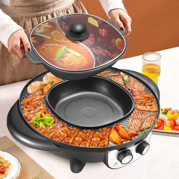 2 in 1 2200W Portable Electric Grill Electric Hot BBQ Pot for Indoor ...