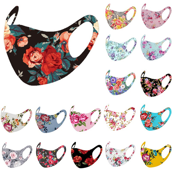 Floral Print Mask Breathable Dust-Proof Windproof Cotton Face Mask ...