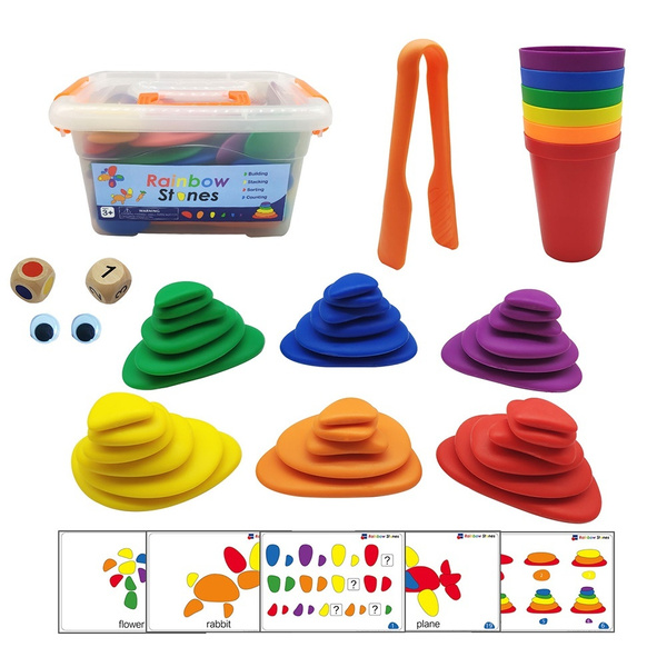 94pcs/set Rainbow Pebbles Early Math Learning Toys Sorting and Stacking ...