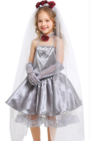 Kids Girl Halloween Ghost Bride Cosplay Costume Cute Children Zombie ...