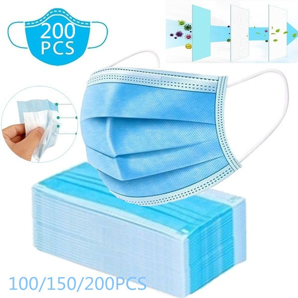 50/100/150/200Pcs Mask 3 Layers Dustproof Disposable Face Masks for ...