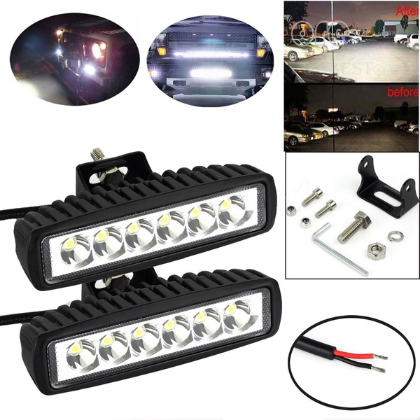 2Pcs Slim 18W 6Inch LED Work Lights Spot Beam Light Bar For Offroad Car ...