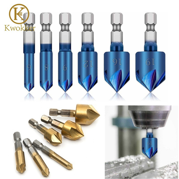 3/6Pcs Countersink Drill Bit Set 1/4'' Hex Shank HSS 5 Flute ...