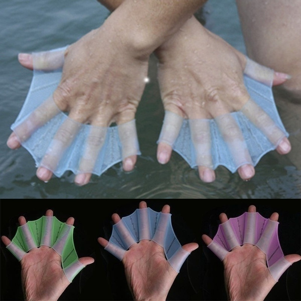 1 Pair Silicone Swim Hand Fins Swimming Pool Half Finger Flippers Swim ...