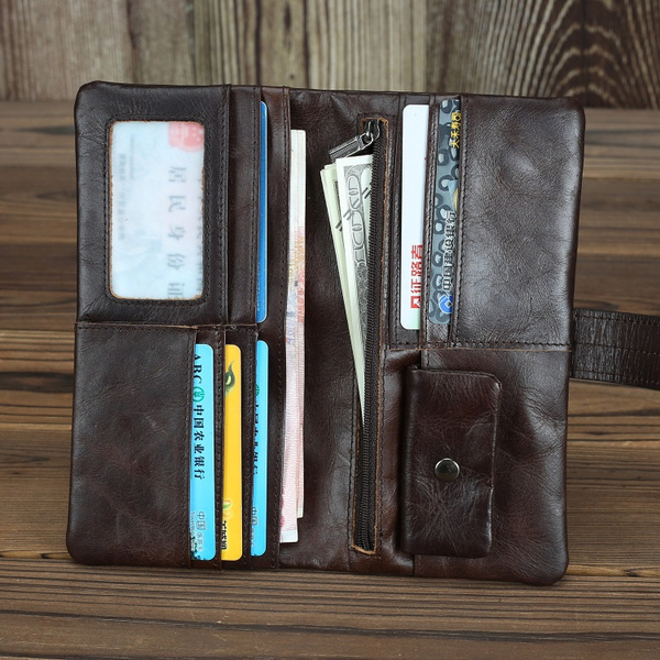 Genuine Leather Men and Women Wallets Vintage Long Wallet Soft Cowhide ...