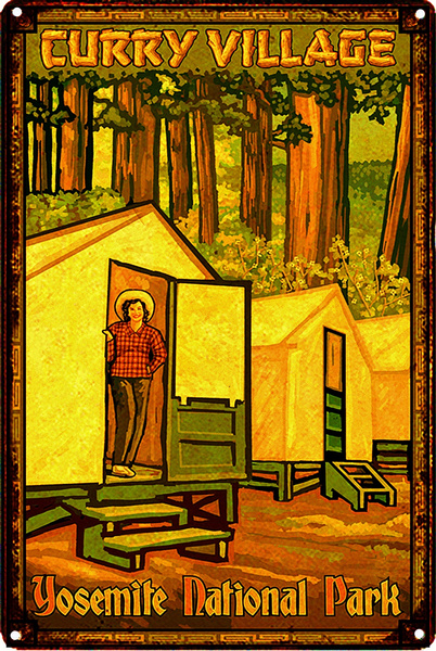 Vintage Tin Poster Curry Village Yosemite National Park Rust Metal Tin ...
