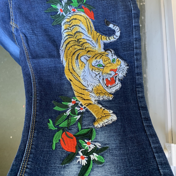 Realistic Tiger Embroidery King of Beasts Men's Casual Black Blue ...