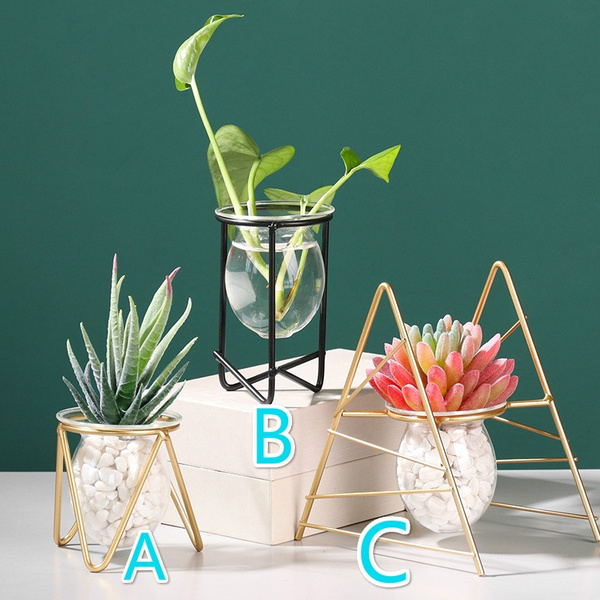 Glass Vase Iron Glass Flower Pot Glass Plant Pot Metal Glass Vase ...