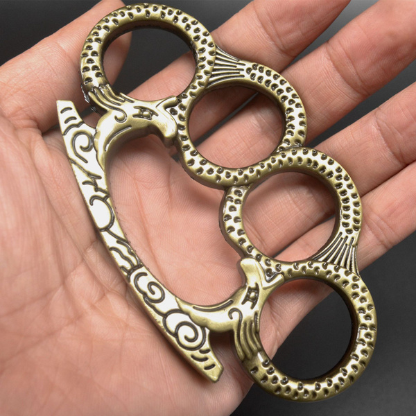 Tiger knuckle copper ring double dragon iron four finger self-defense ...