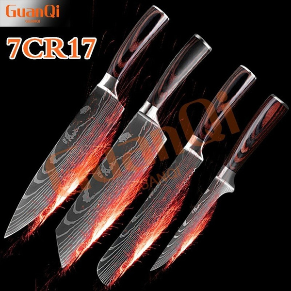 7cr17 Stainless Steel Kitchen Knives Set Laser Damascus Pattern Boning ...