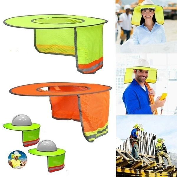 Sun Shade Attachable Hard Hat Brim with Neck Shield VIS Reflective ...