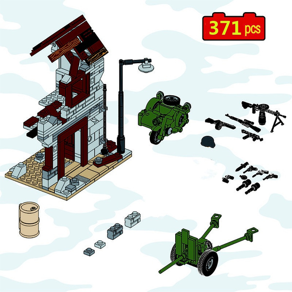 Military Series World War Ruin battle scene mini battle motorcycle ...