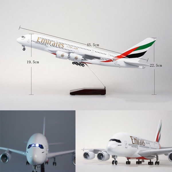 1/160 Scale Emirates Aircraft A380 Airplane Model with LED Light 47cm ...