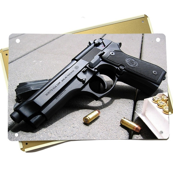 Wall Decor Pistol Metal Tin Signs Gun Shop Man Cave Plate Sign House ...
