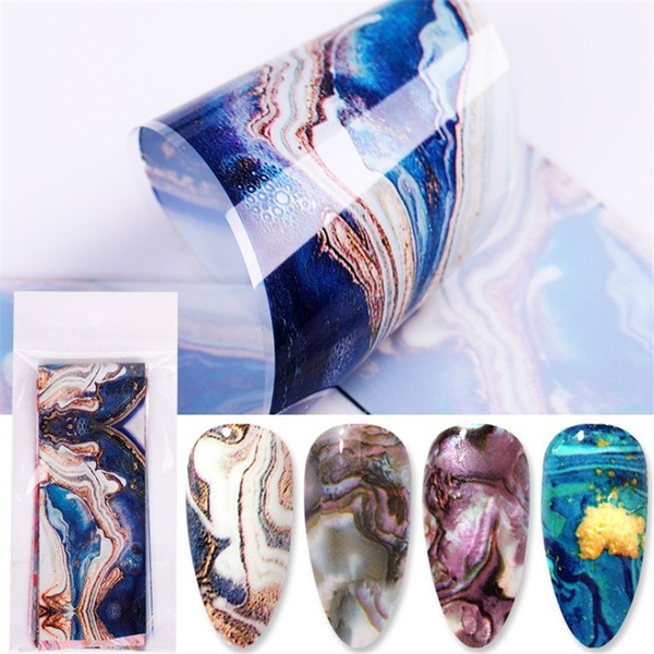 10 Rolls/Set Starry Sky Transfer Stickers Marble Nail Foil Transfer ...