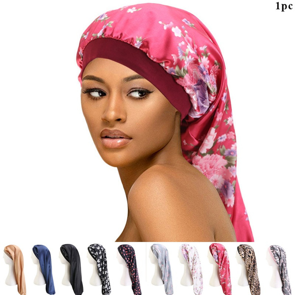 Women Men Super Long Hair Sock Satin Cap Sleep Hat Wrap Night Caps for ...