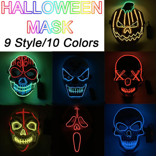 9 Style 10 Colors Halloween LED Mask Cool Movie EL Wire DJ Party ...