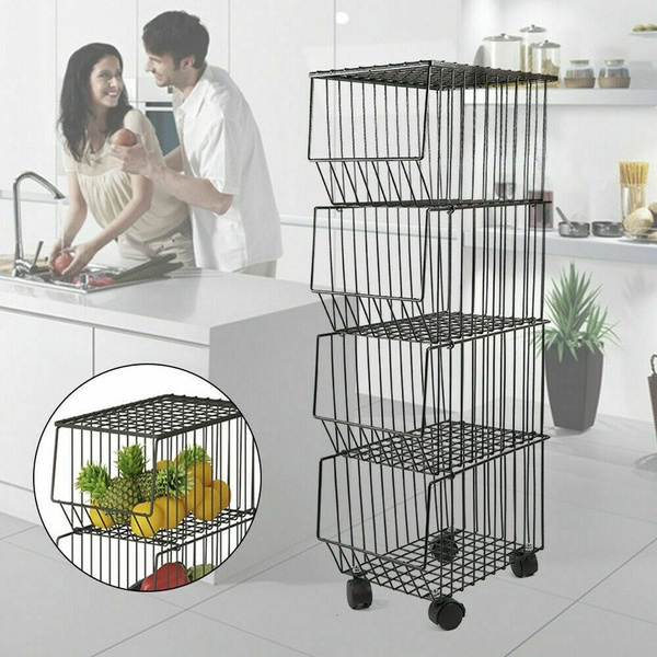 4 Layers Metal Wire Fruit Vegetable Basket Rack Stand Kitchen Storage ...