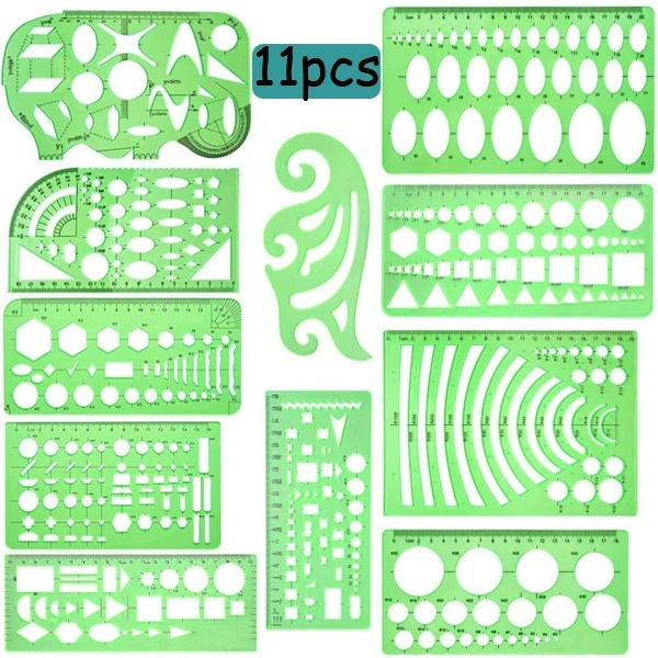 11 Pcs Geometric Drawings Templates Measuring Rulers Plastic Measuring ...