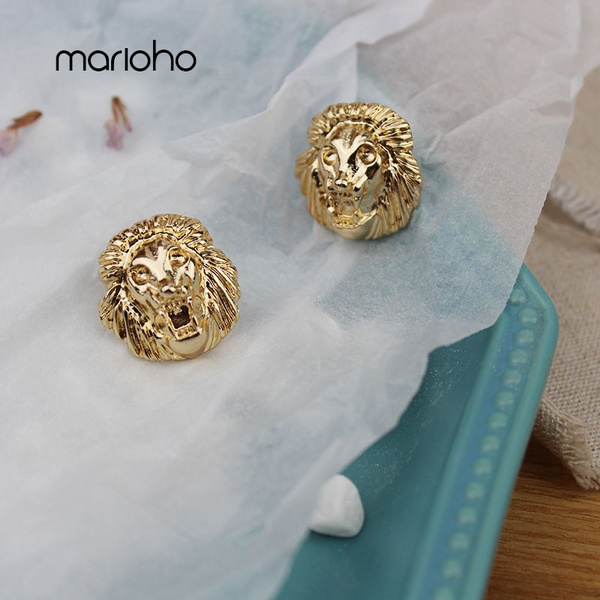 Retro Emboss Lion Head Stud Earrings Metal Animal Geometric Earrings ...