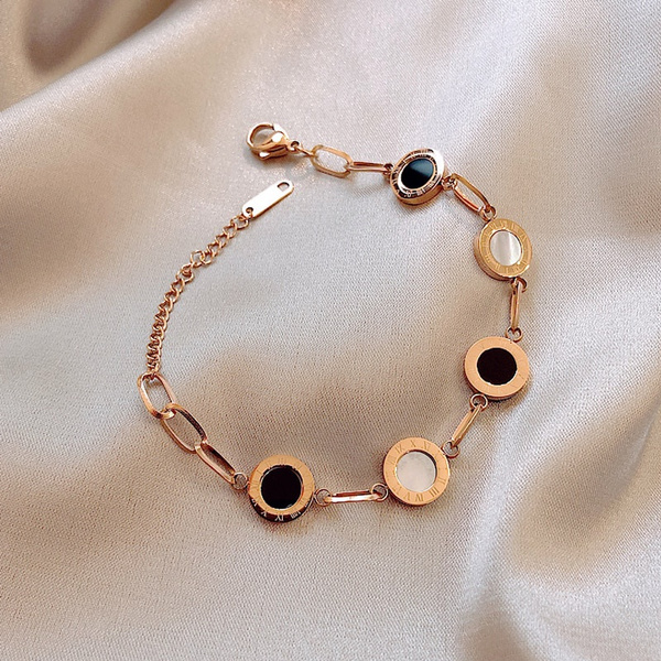 Fashion Rose Gold Stainless Steel Roman Numerals Bracelets Bangles ...