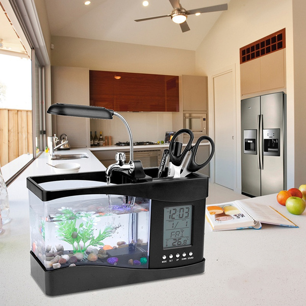 USB Desktop Mini Aquarium Fish Tank Beta Aquarium with LED Light LCD ...