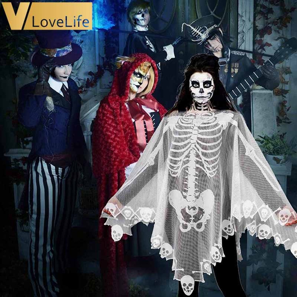 Halloween Poncho with Lace Masquerade for Halloween Skeleton Costume ...
