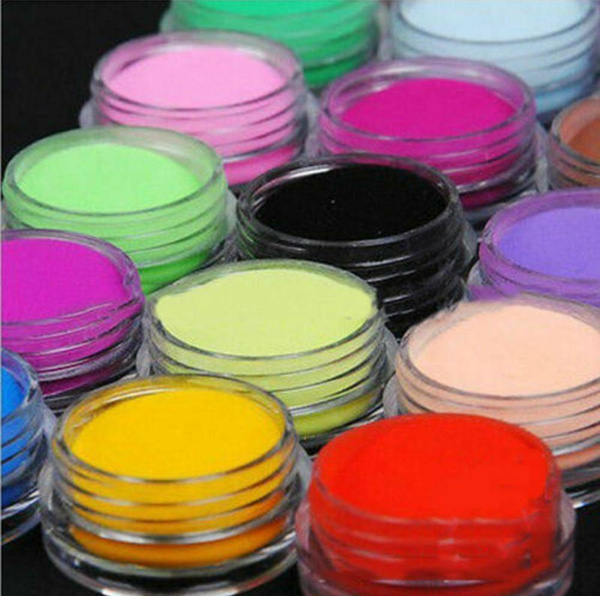 18 Colors Acrylic Nail Art Tips UV Gel Powder Dust DIY Decoration Set ...