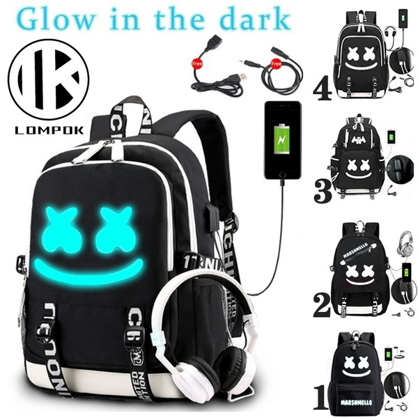 Marshmello Luminous School Bag For Boys And Girls USB Charging Travel ...