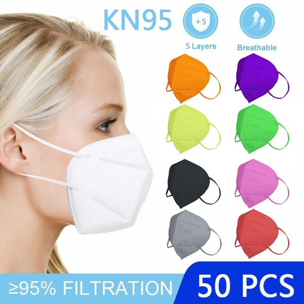 50 Pcs KN95 Masks 5 Layers Filter Dust Mouth PM2.5 Face Mask Flu ...