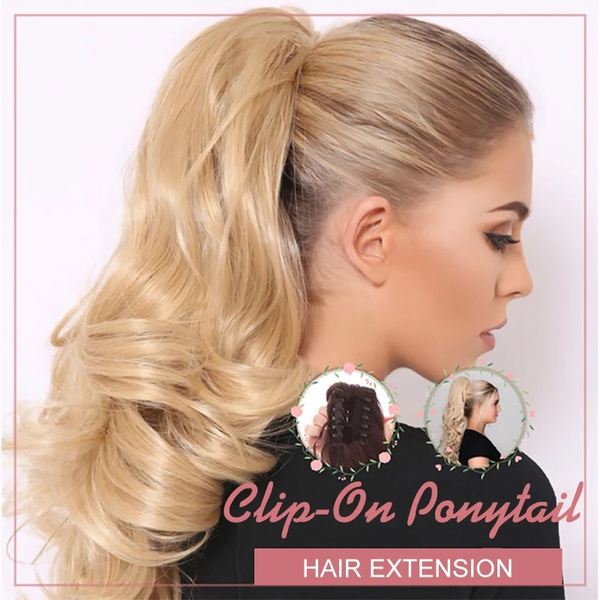 Clip-On Curly Ponytail Hair Extension Women Claw On Long Wavy Wig Hair ...