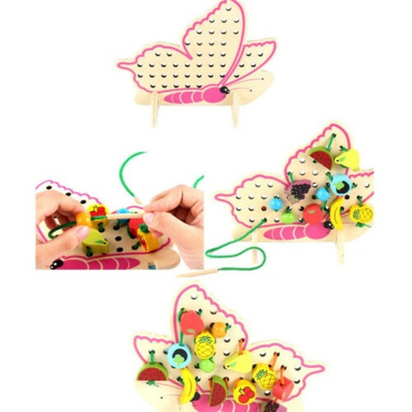 Mini Wooden Tangram Jigsaw Board Fruit Tree Threading Beads Educational ...