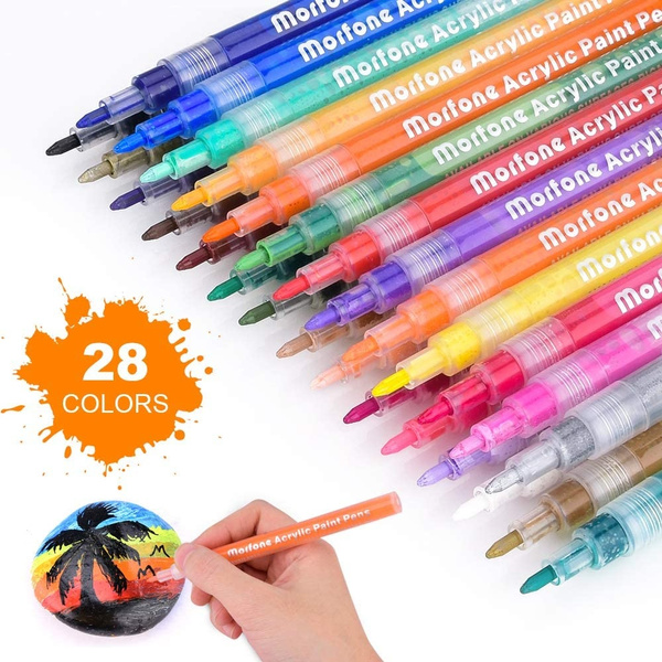 Acrylic Paint Pens, Set of 12-28 Colors 0.7mm Extra Fine Tip Paint ...